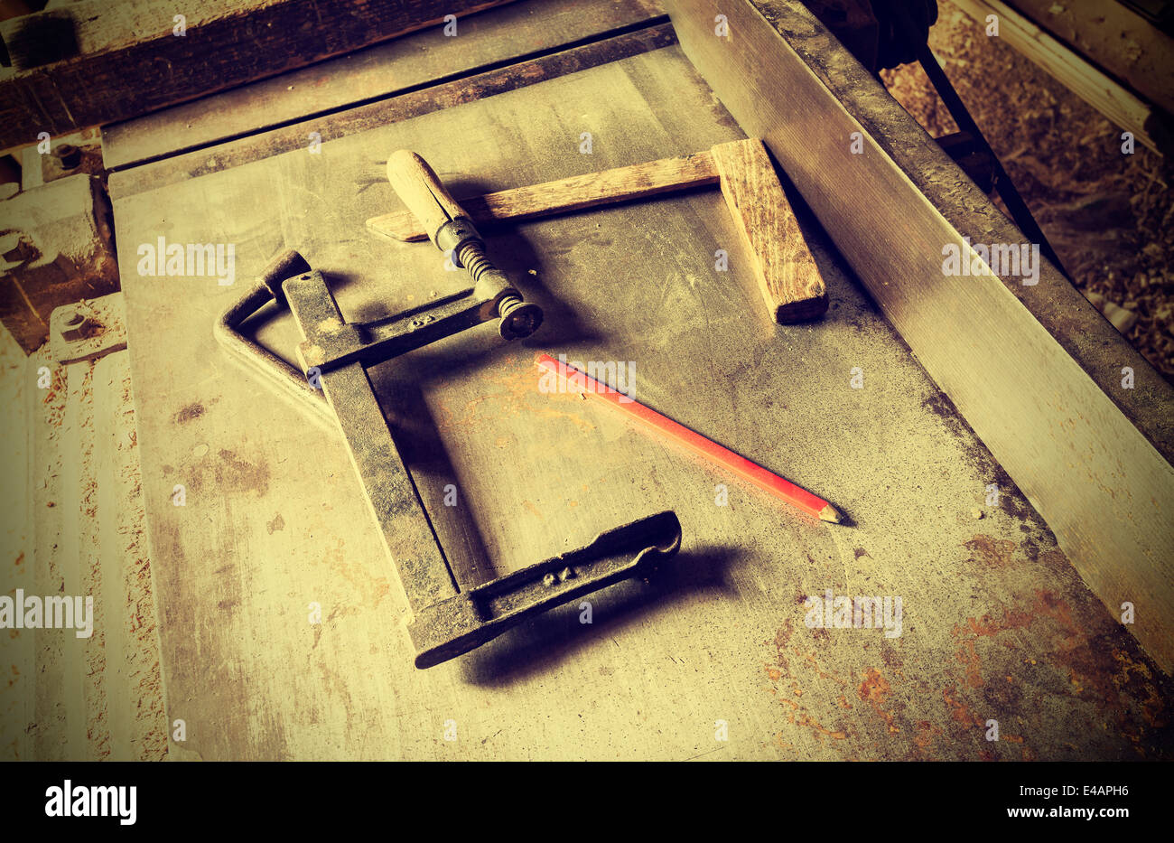 Old traditional carpenter's tools, retro vintage style Stock Photo - Alamy