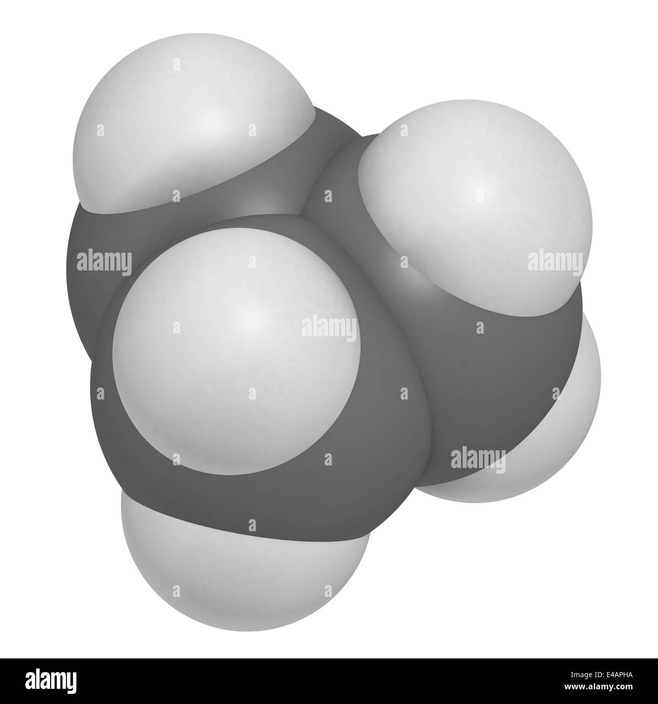 Cyclopropane cycloalkane molecule. Used as anaesthetic. Atoms are ...
