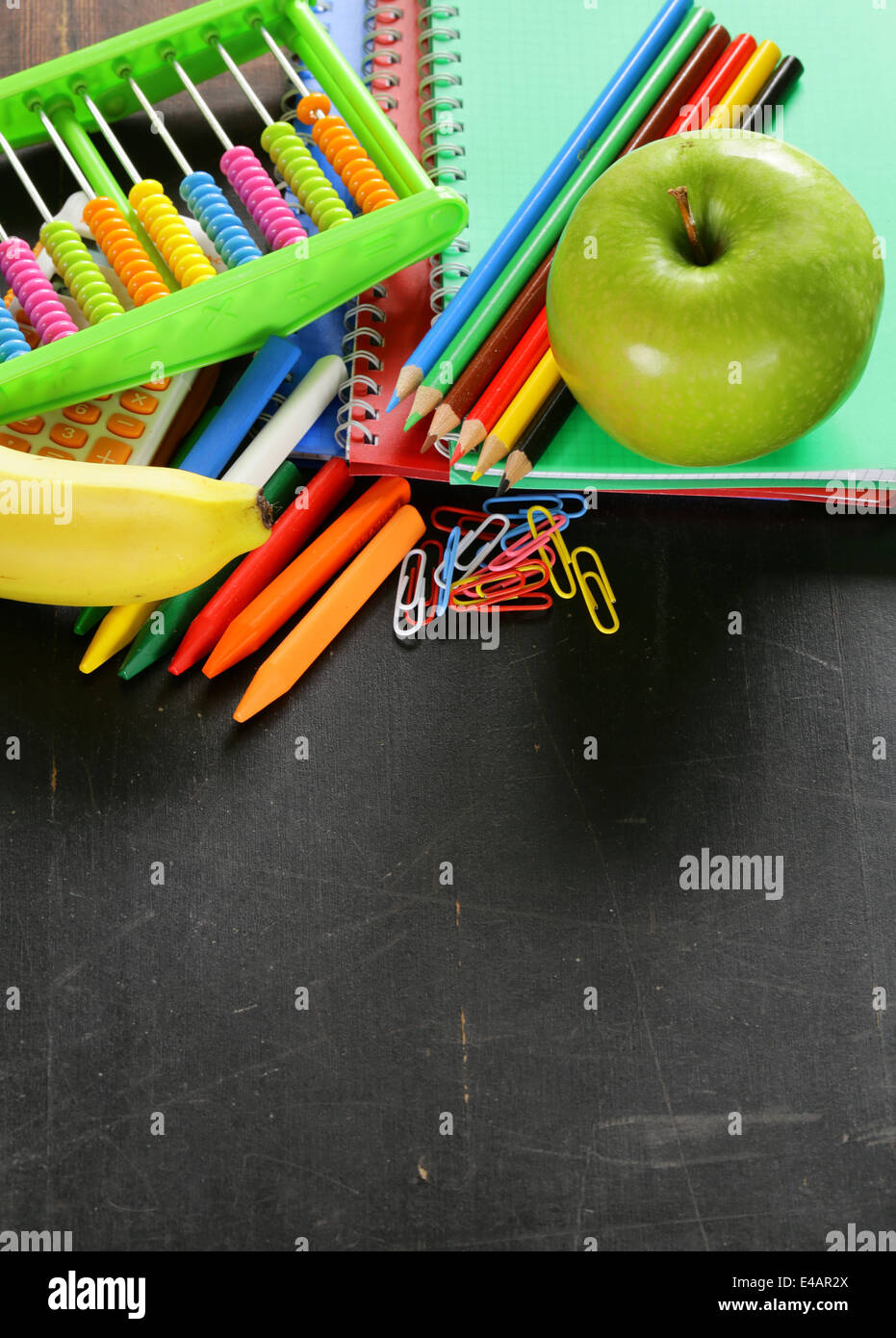 Back to school concept, school stationery multicolored pencils and ...