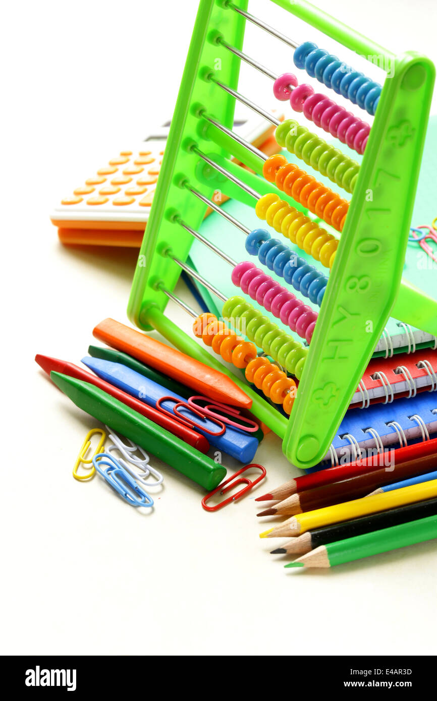 Back to school concept, school stationery multicolored pencils and ...