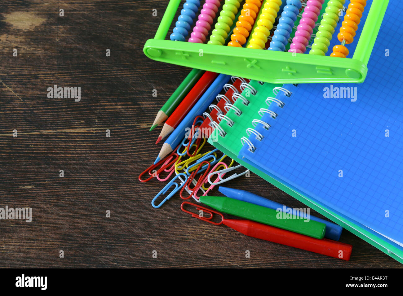 Back to school concept, school stationery multicolored pencils and ...
