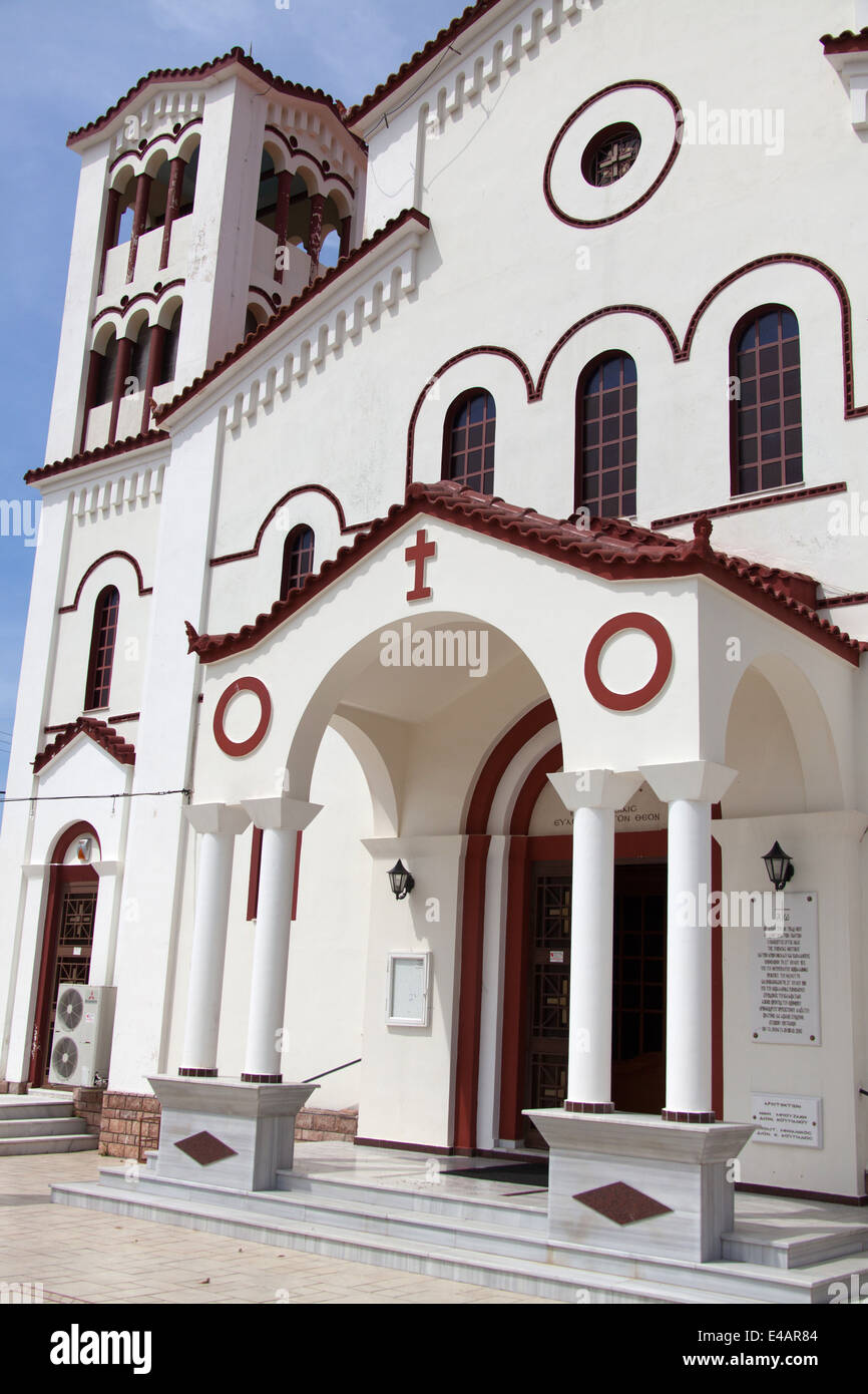 Town of Sami, Kefalonia. Picturesque view of the newly built Church of ...
