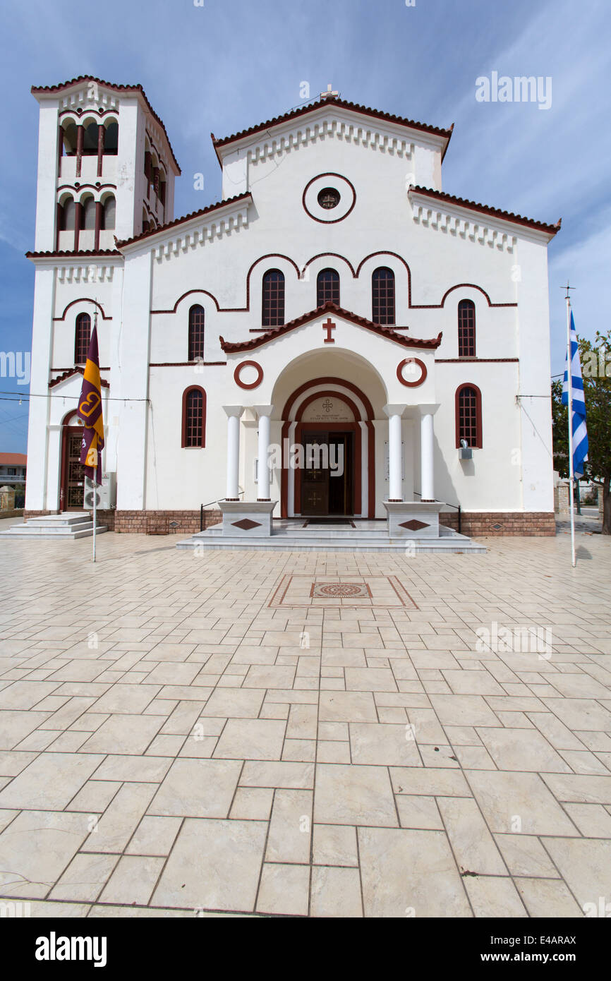 Town of Sami, Kefalonia. Picturesque view of the newly built Church of ...