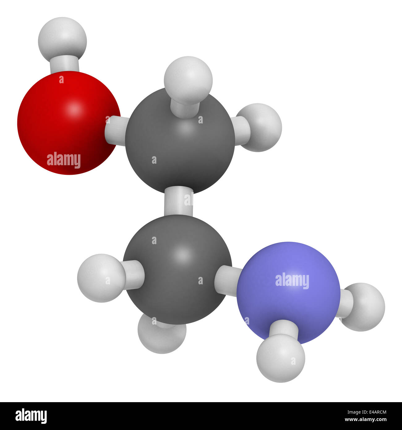 Ethanolamine (2-aminoethanol) molecule. Atoms are represented as ...
