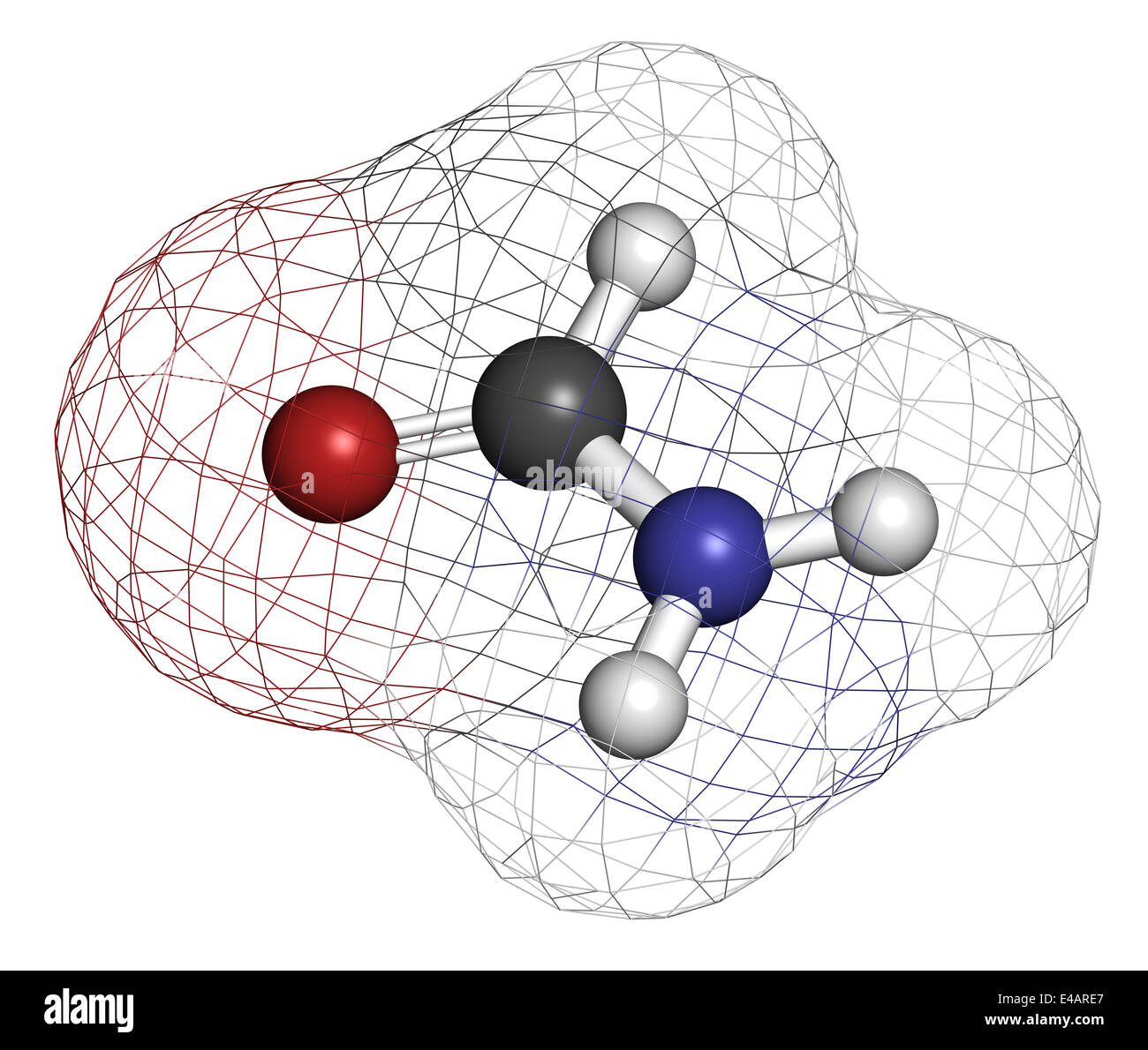 Formamide (methanamide) solvent molecule. Atoms are represented as ...