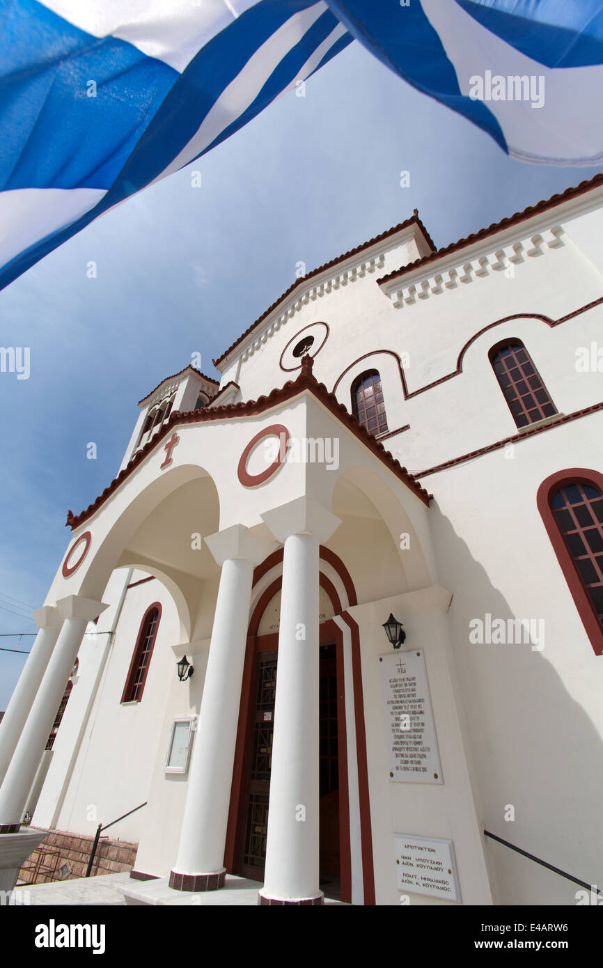 Town of Sami, Kefalonia. Picturesque view of the newly built Church of ...