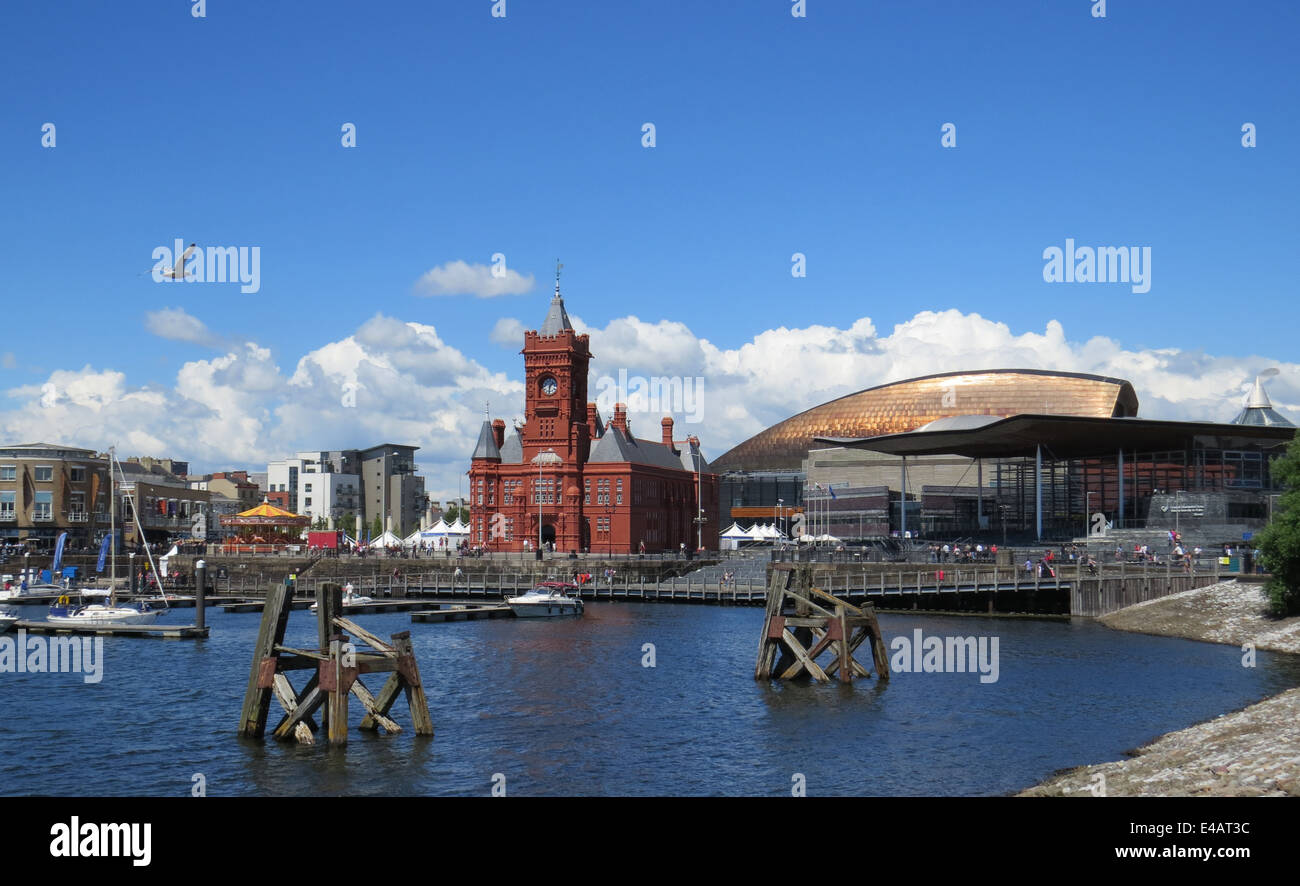 CARDIFF- Harbour buildings with the Pierhead Building centre, the ...