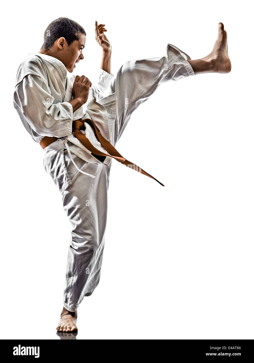 one karate kata training teenagers kid isolated on white background ...