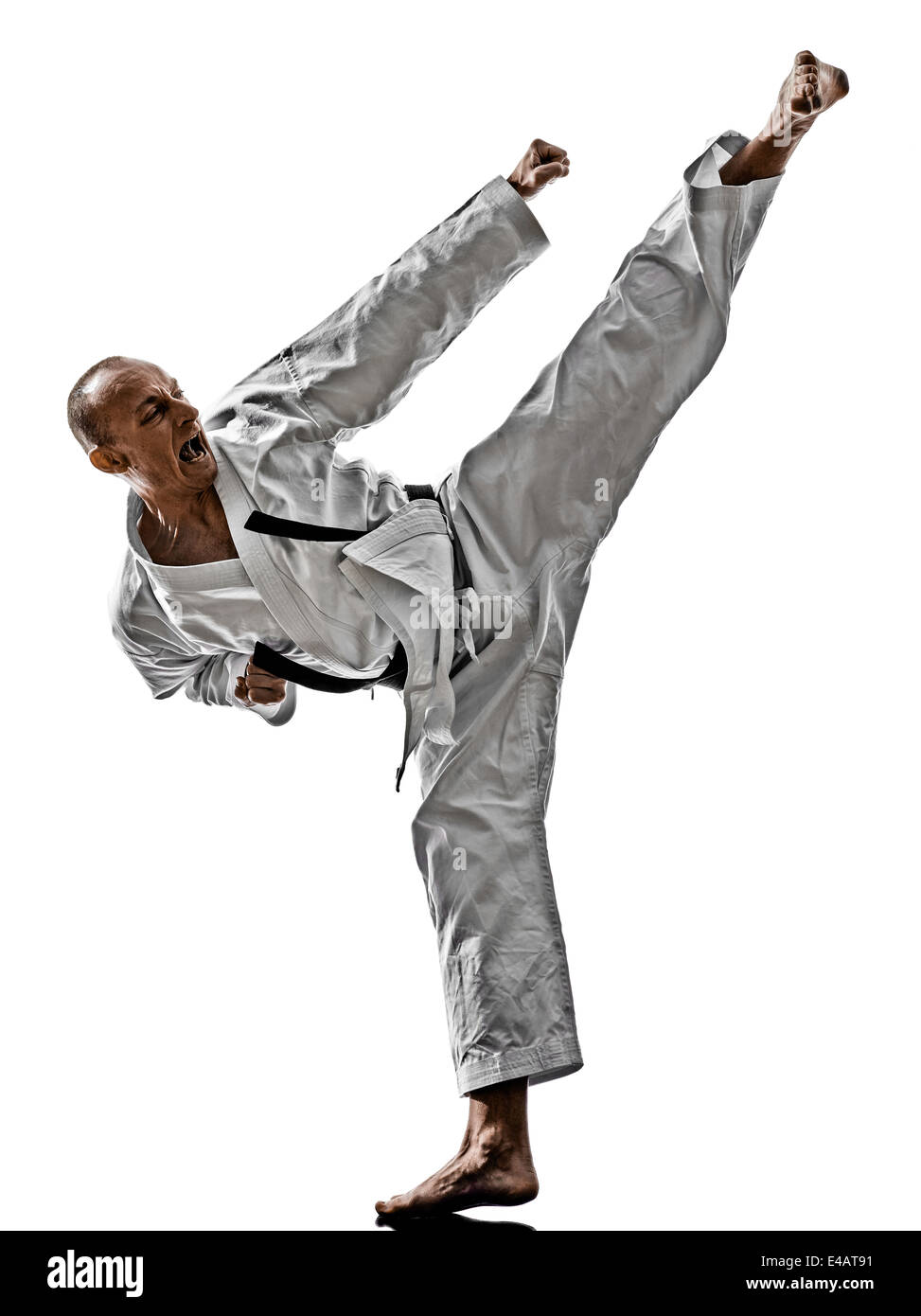 one karate kata training man isolated on white background Stock Photo ...