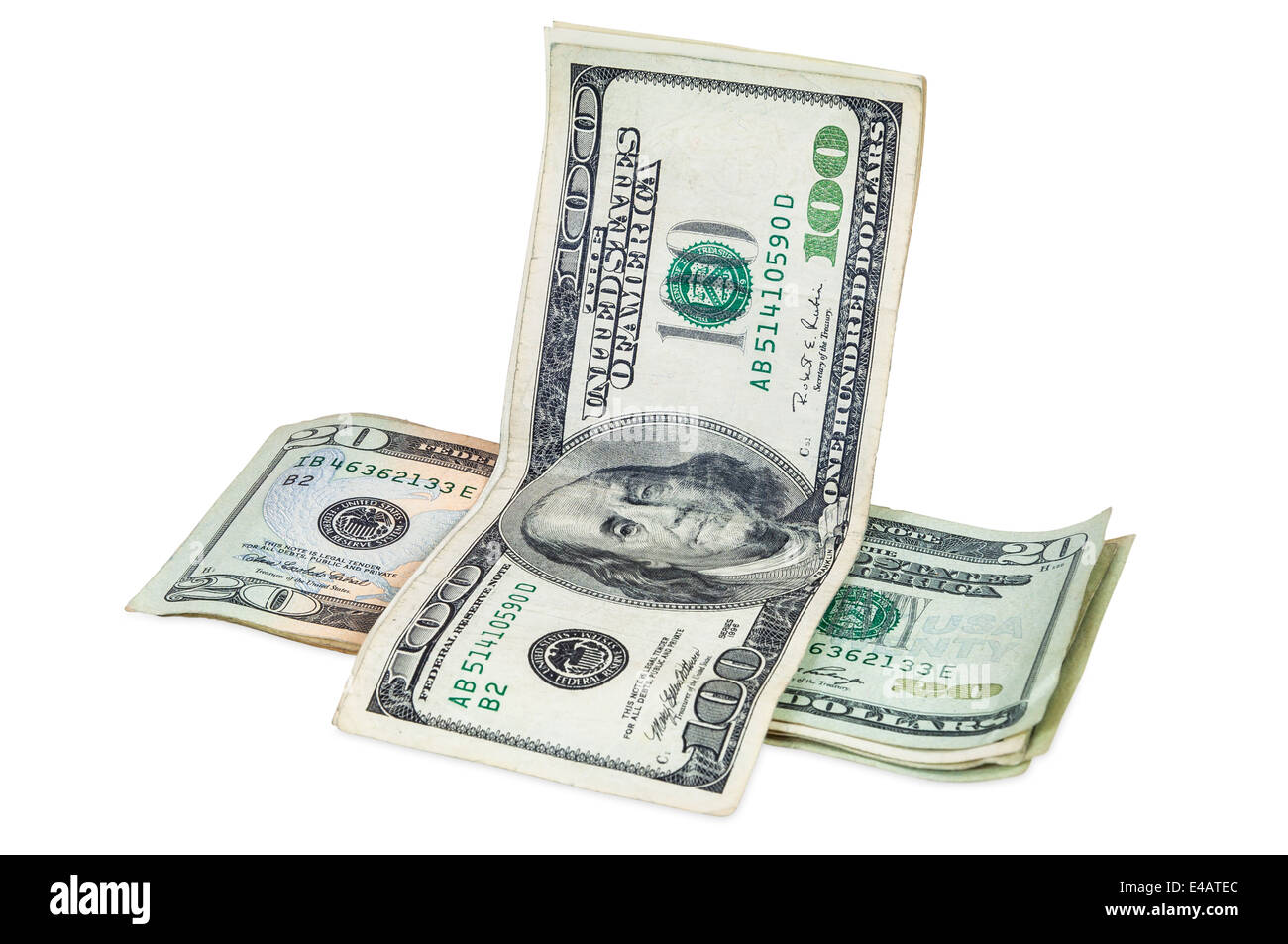 Dollar banknotes on white background on white background with clipping ...