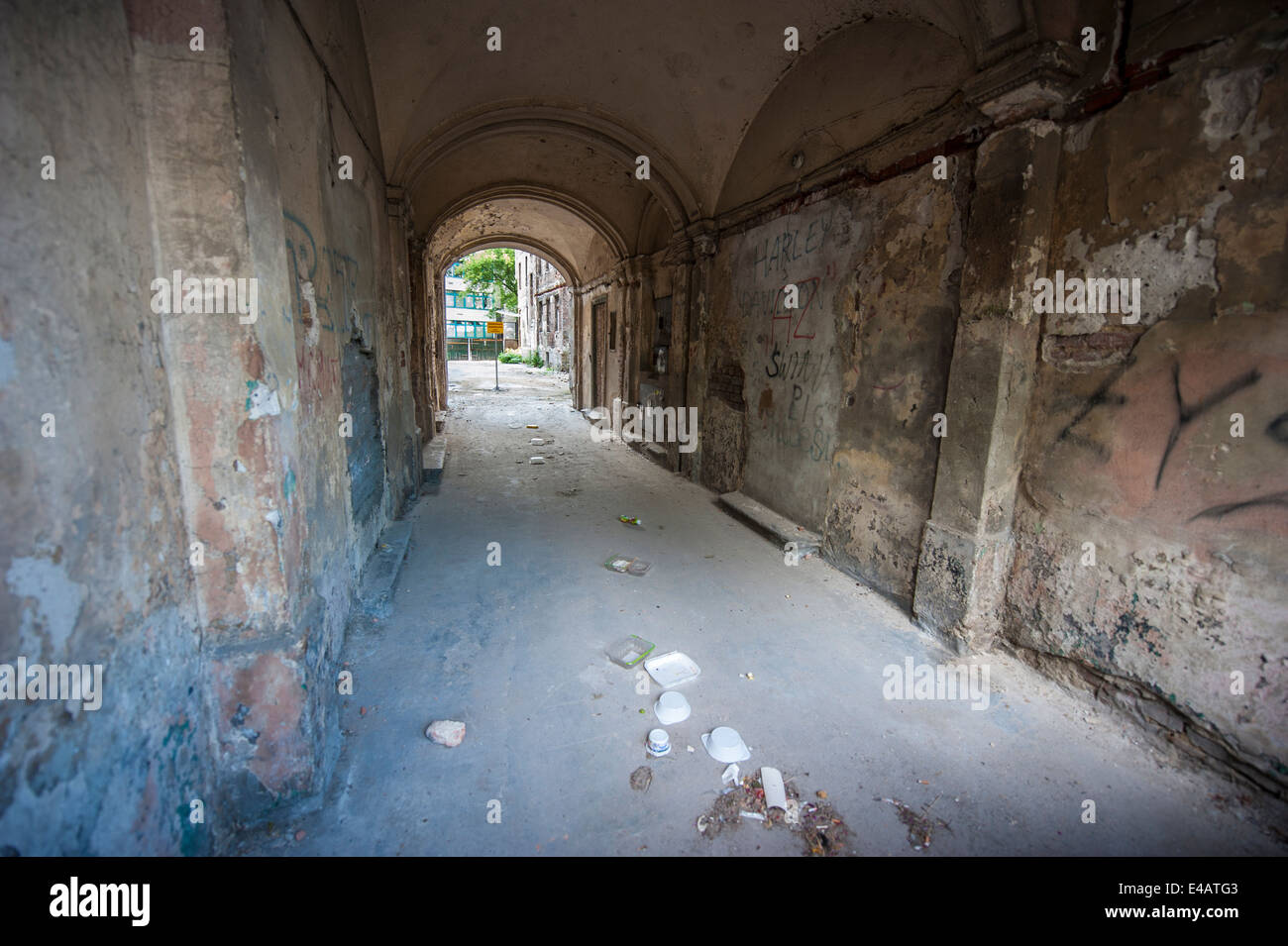 Old and neglected town houses on Chmielna Street in Warsaw, Poland ...