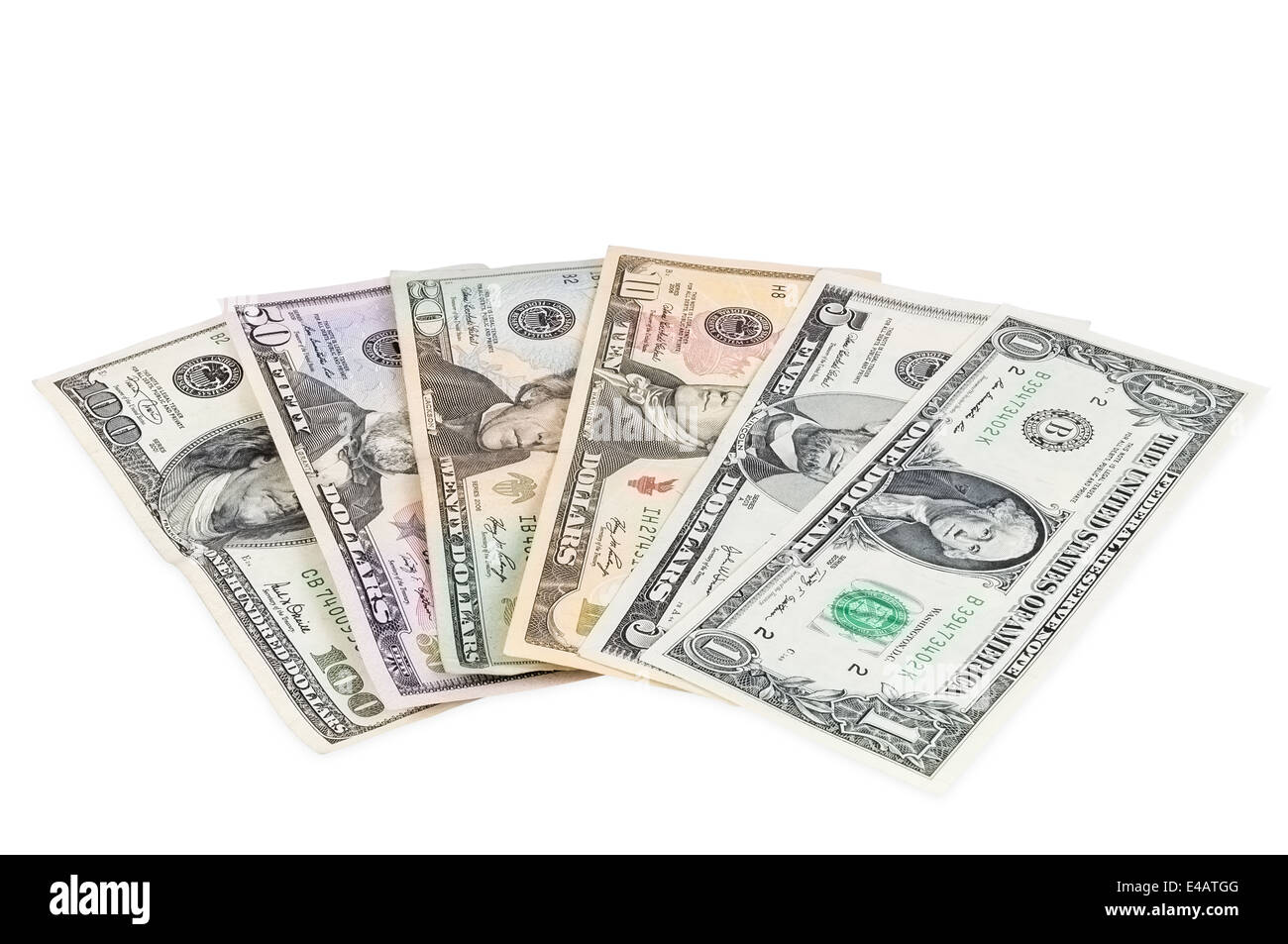 Set of dollar banknotes on white background on white background with ...