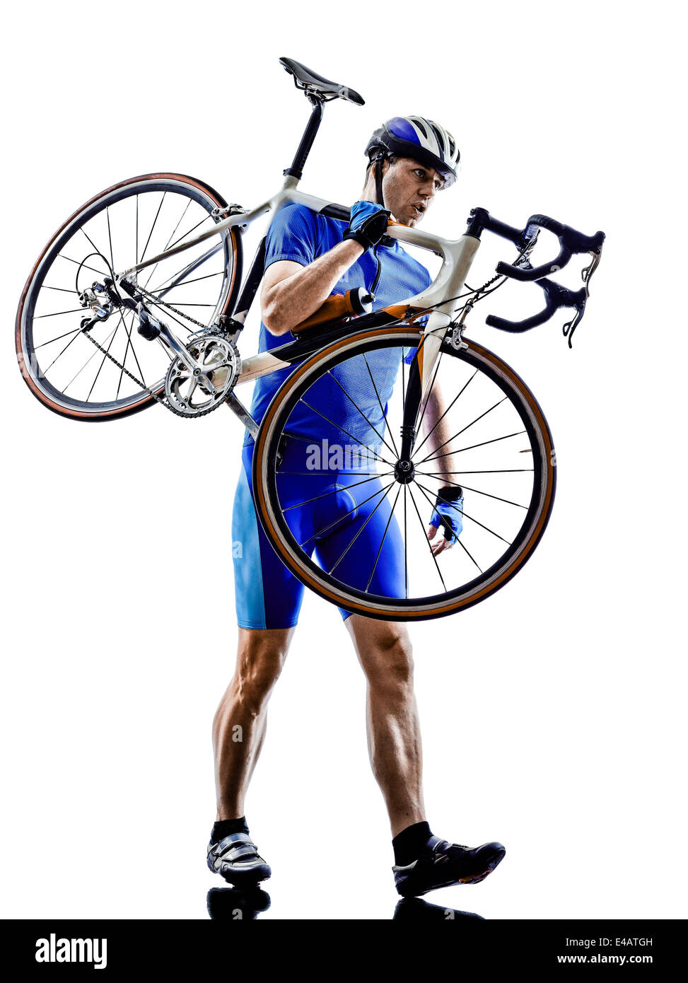 Man carrying bicycle his Cut Out Stock Images & Pictures - Alamy