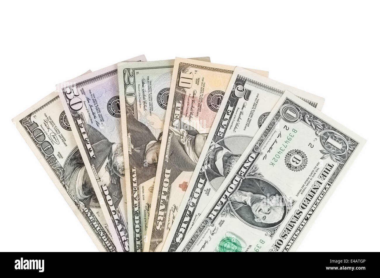 Set of dollar banknotes on white background on white background with ...
