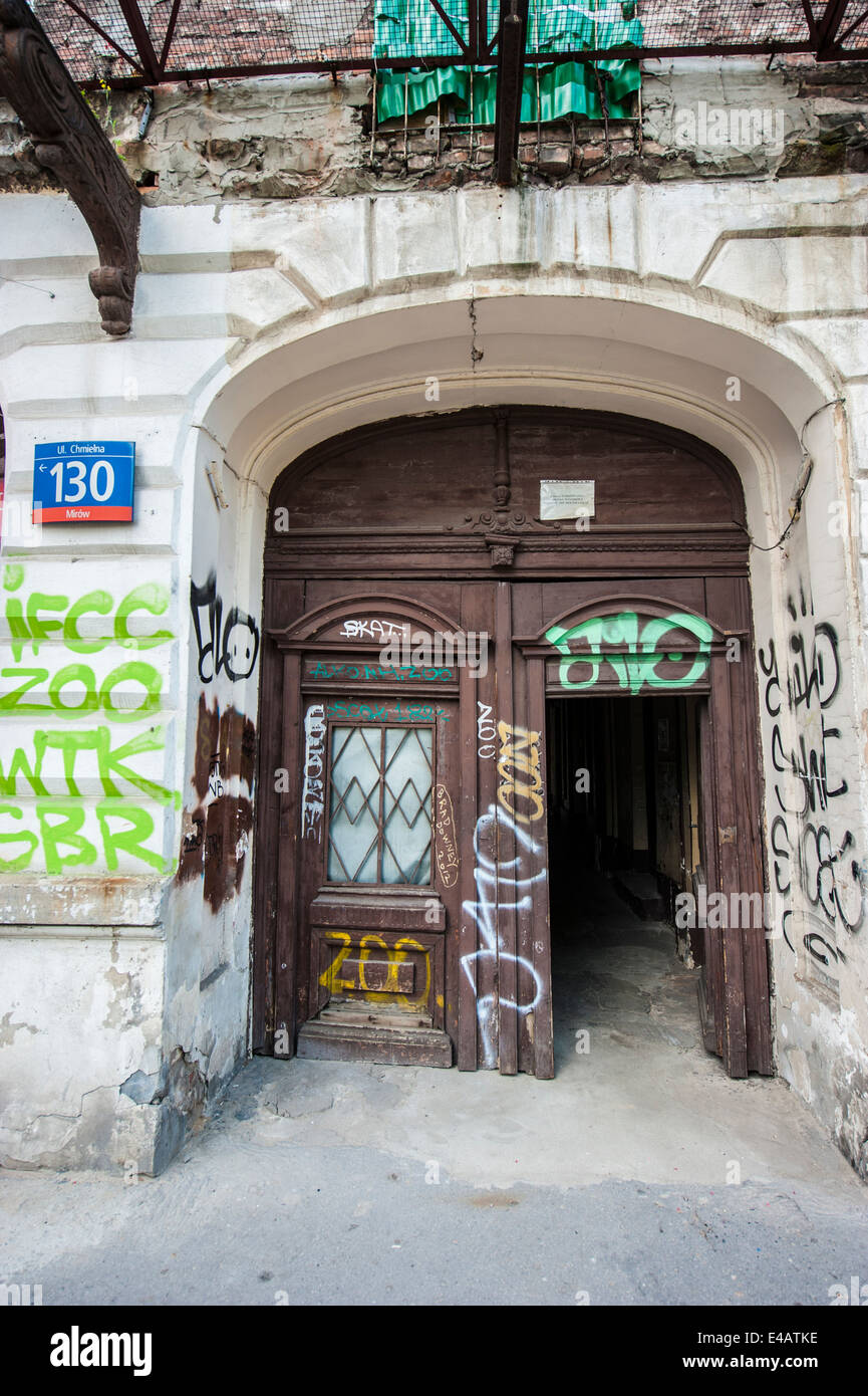 Old and neglected town houses on Chmielna Street in Warsaw, Poland ...