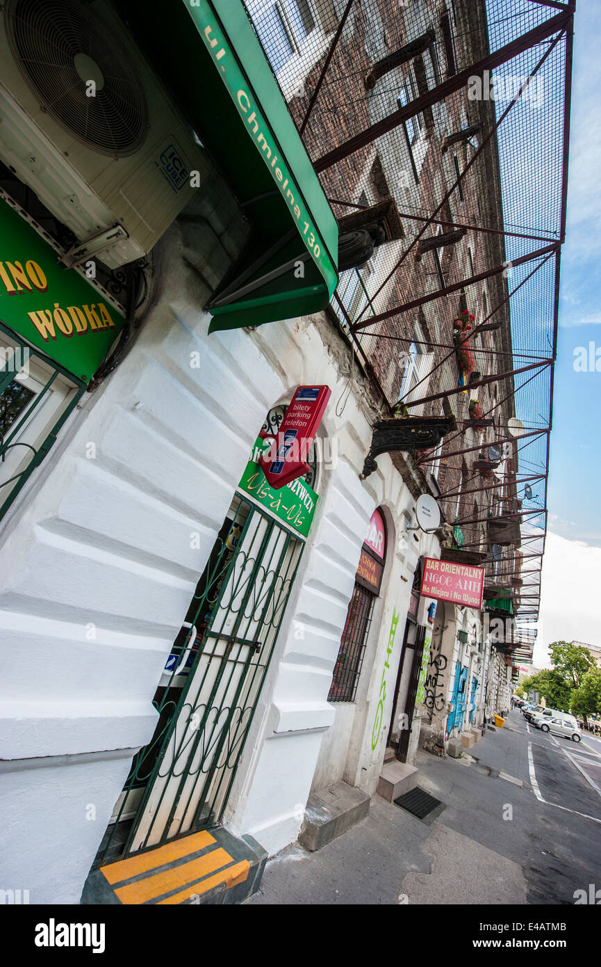Old and neglected town houses on Chmielna Street in Warsaw, Poland ...