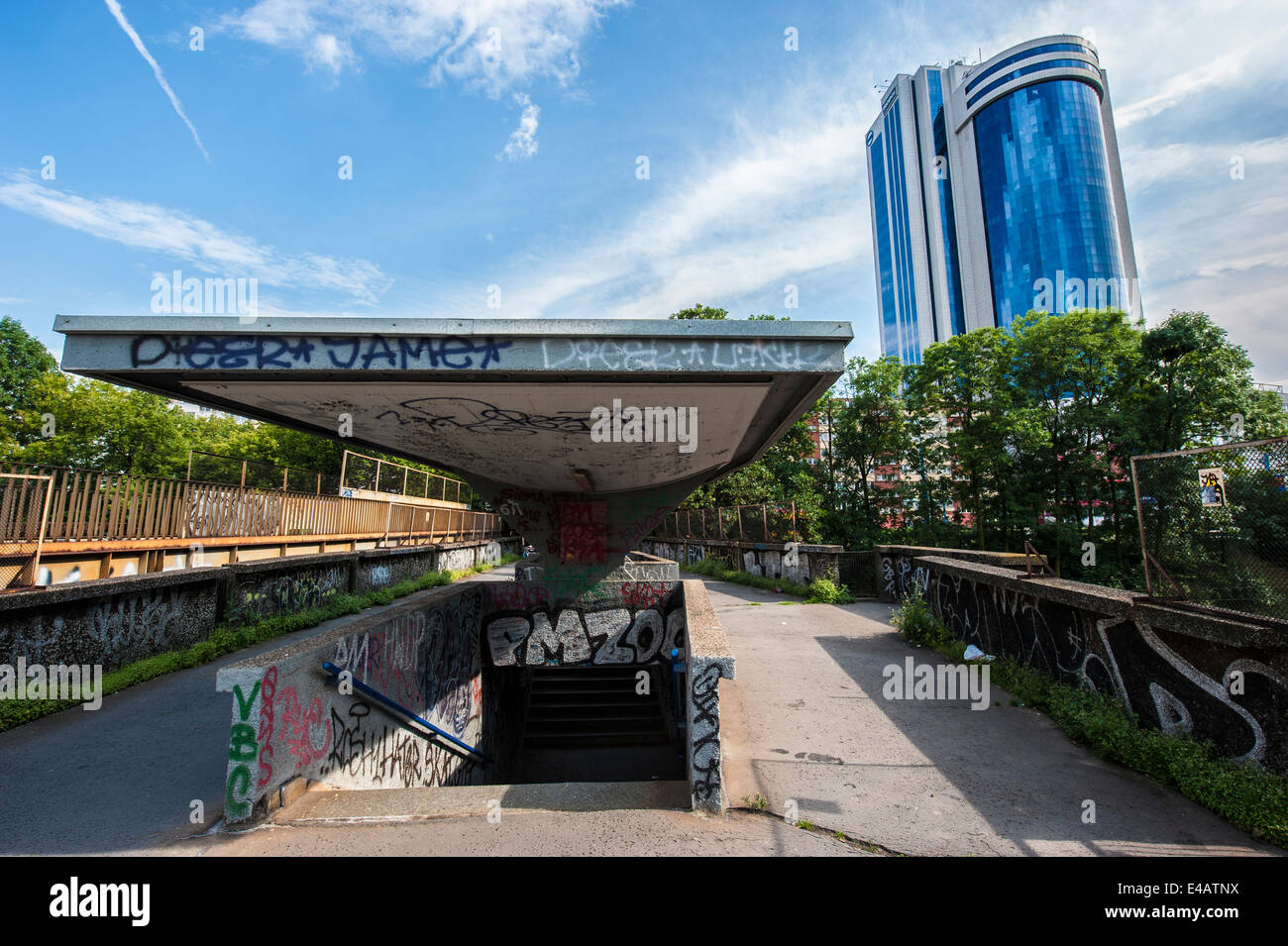Commuter train station in central Warsaw. Entrance to the platform. In ...