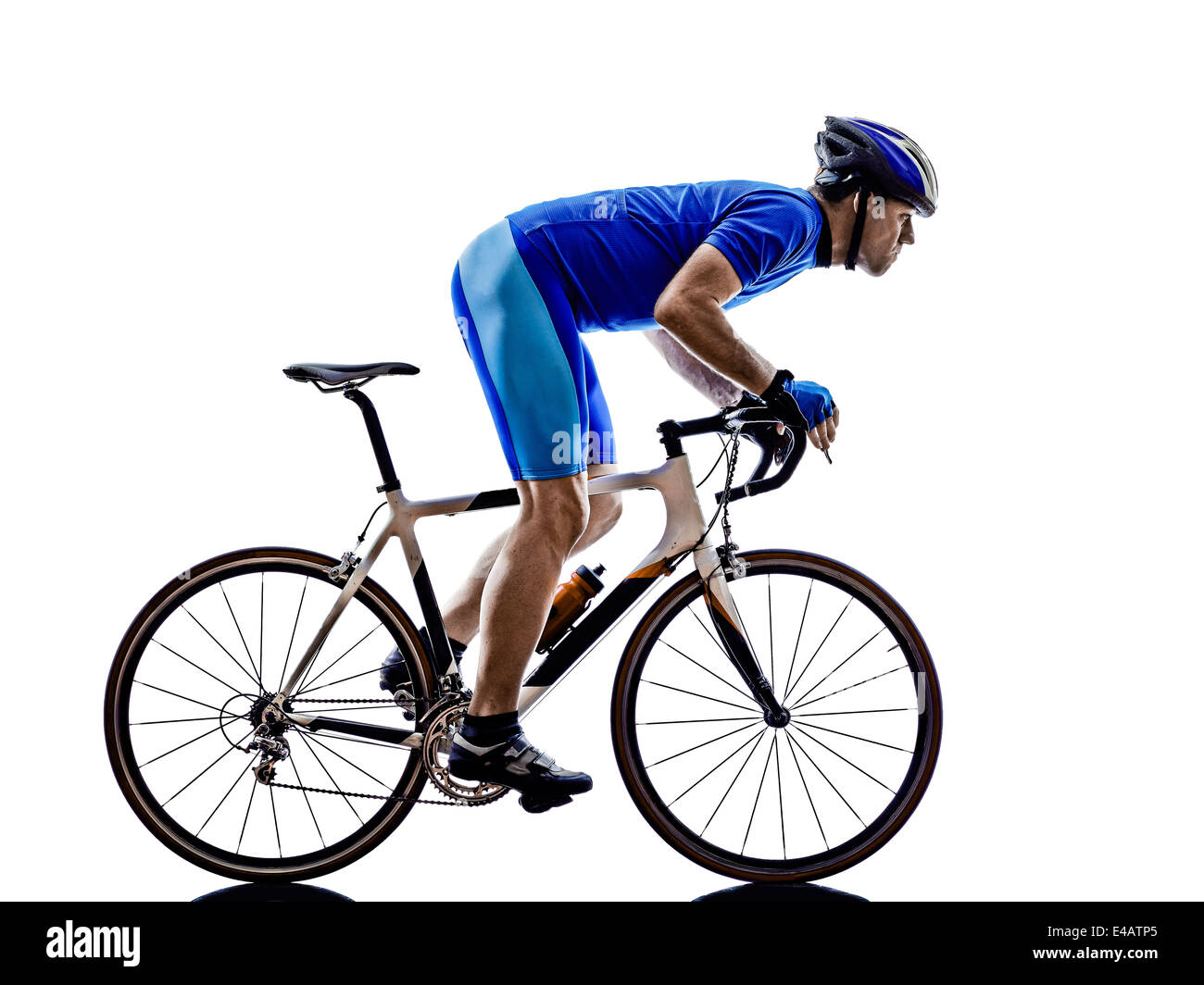 one cyclist road bicycle in silhouette on white background Stock Photo ...