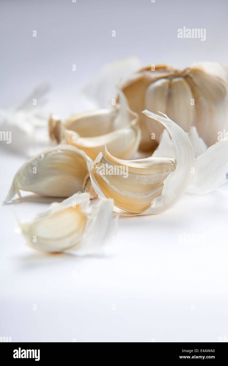 fresh garlic on white background Stock Photo - Alamy