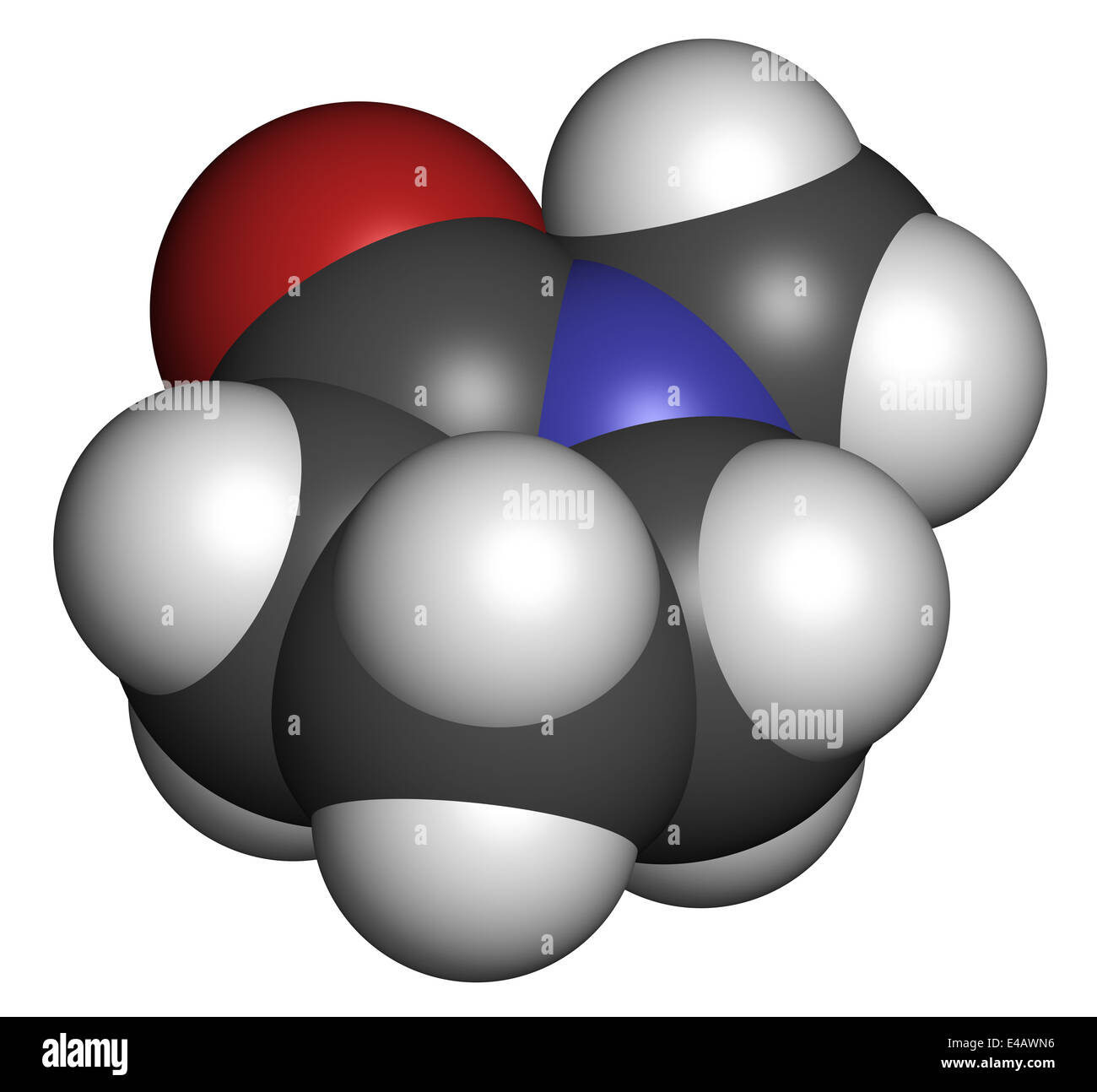 N-methyl-2-pyrrolidone (NMP) chemical solvent molecule. Atoms are ...