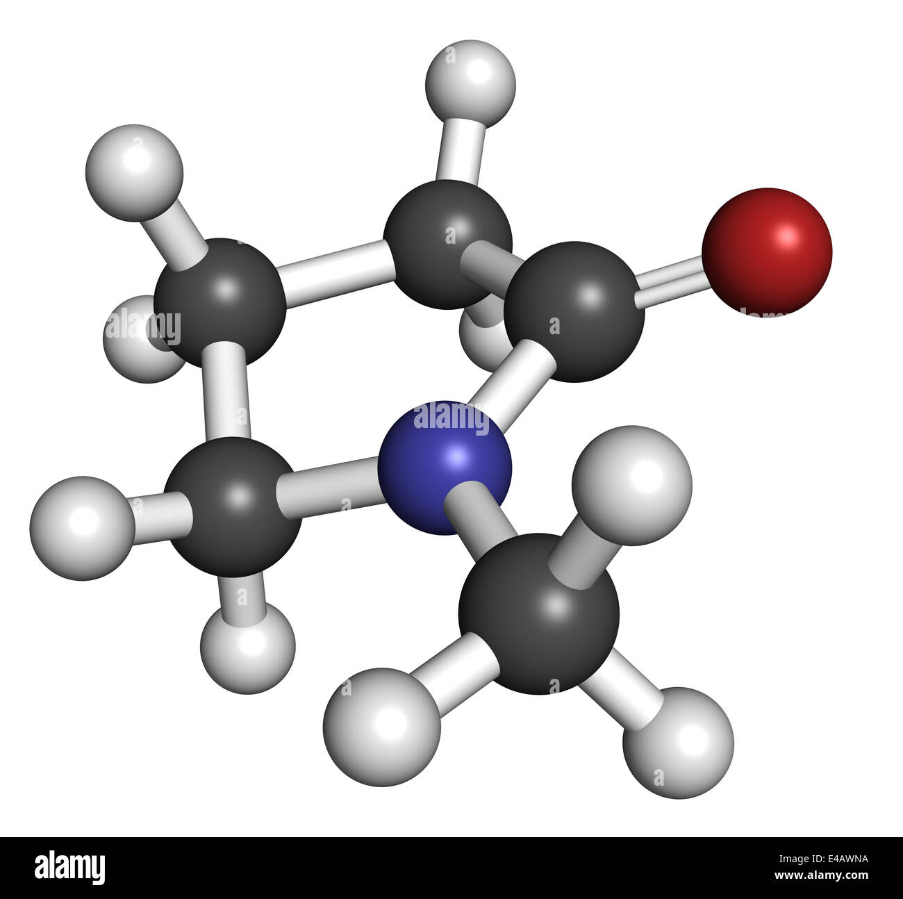 N-methyl-2-pyrrolidone (NMP) chemical solvent molecule. Atoms are ...