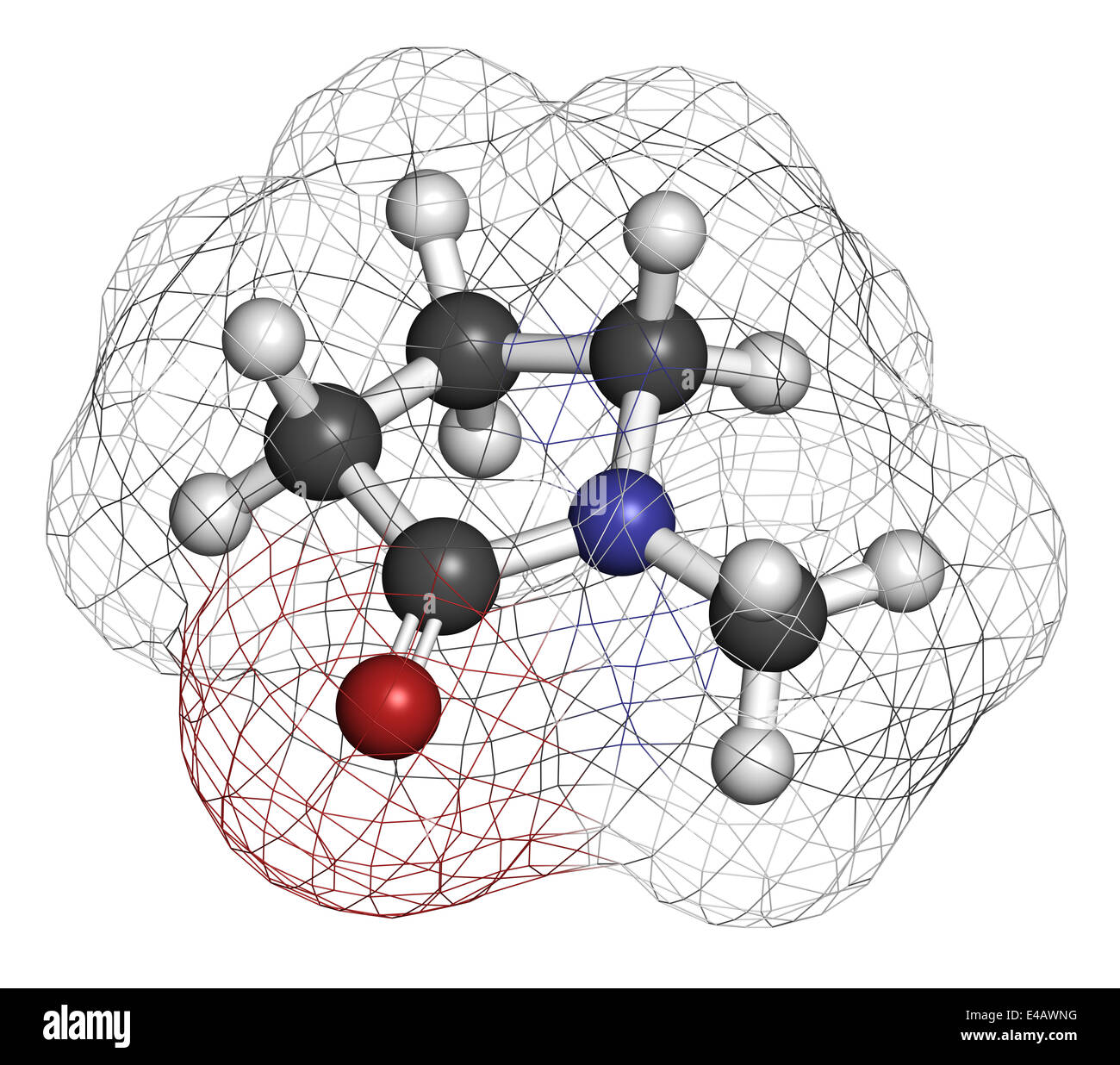 N-methyl-2-pyrrolidone (NMP) chemical solvent molecule. Atoms are ...