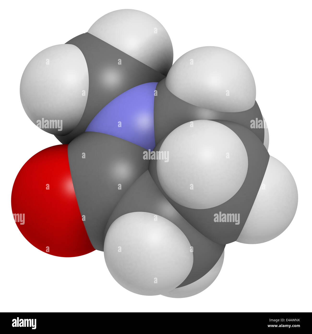 N-methyl-2-pyrrolidone (NMP) chemical solvent molecule. Atoms are ...