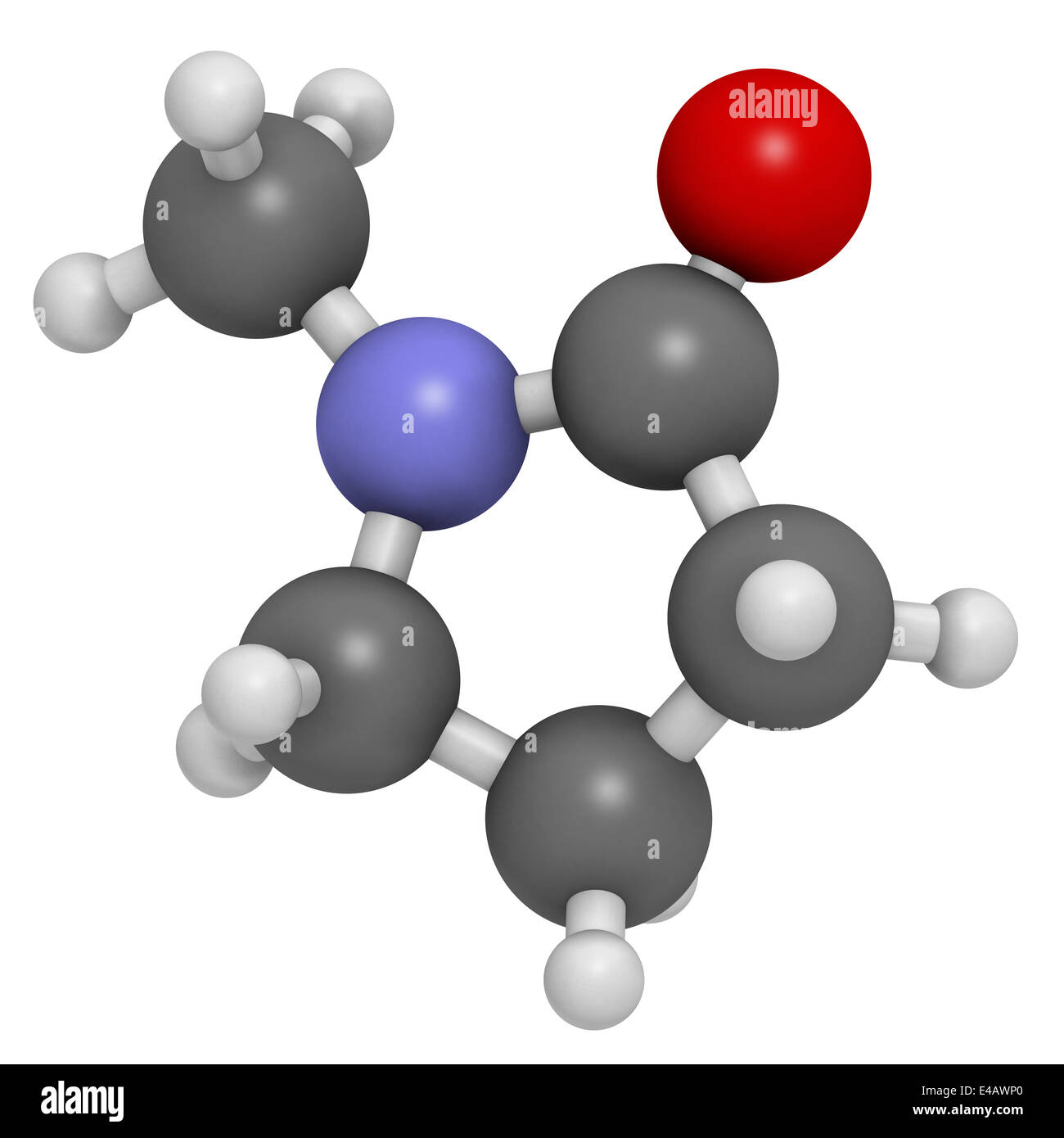 N-methyl-2-pyrrolidone (NMP) chemical solvent molecule. Atoms are ...