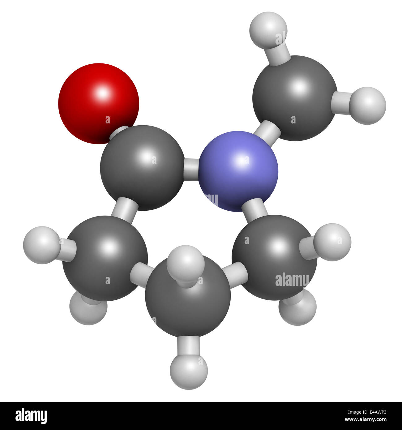 N-methyl-2-pyrrolidone (NMP) chemical solvent molecule. Atoms are ...