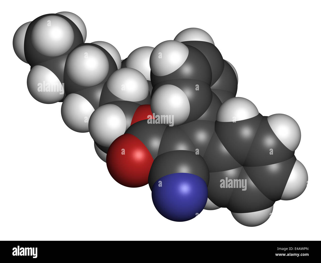 Octocrylene sunscreen molecule. Atoms are represented as spheres with ...