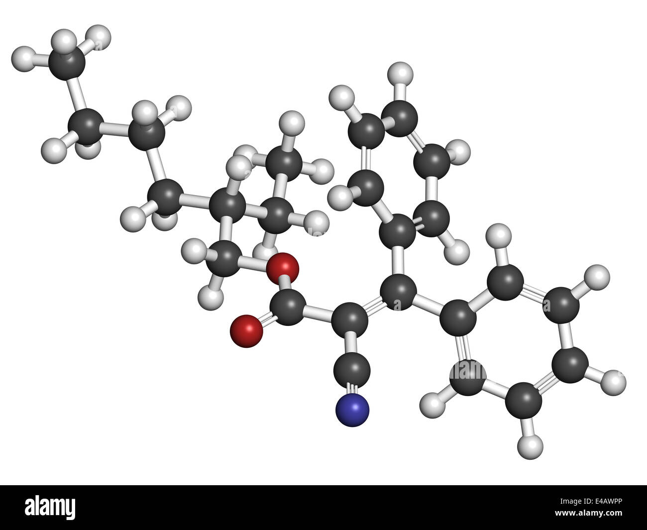 Octocrylene sunscreen molecule. Atoms are represented as spheres with ...