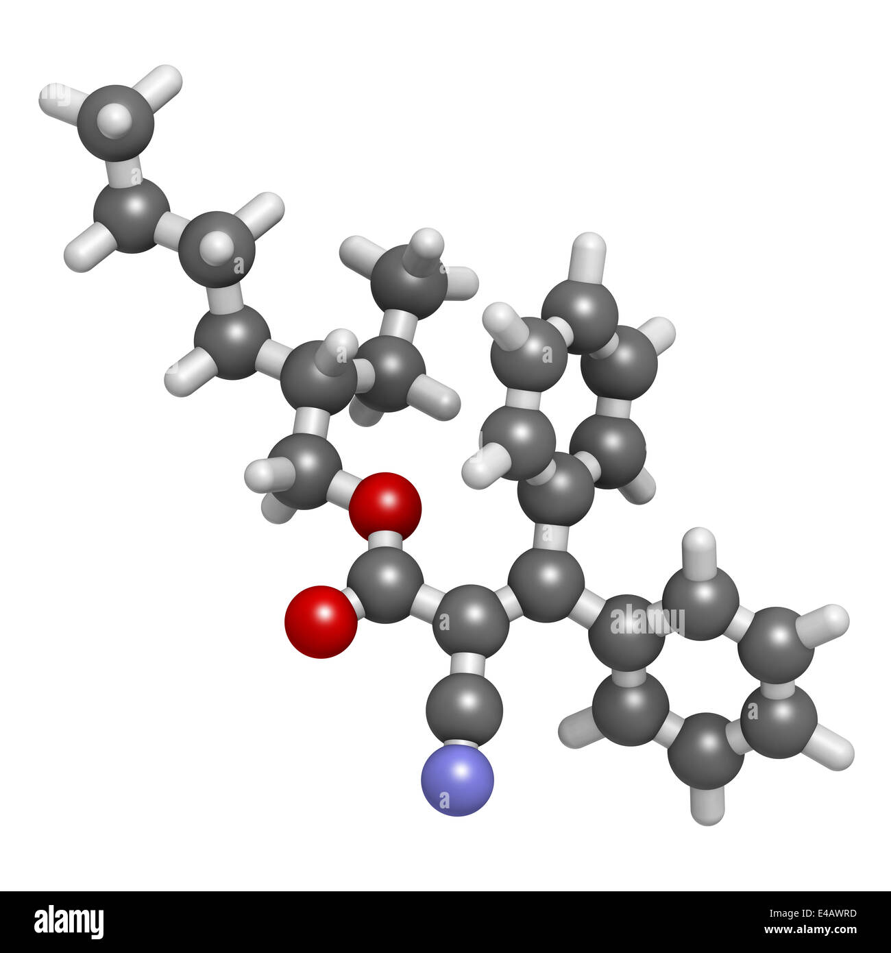 Octocrylene sunscreen molecule. Atoms are represented as spheres with ...