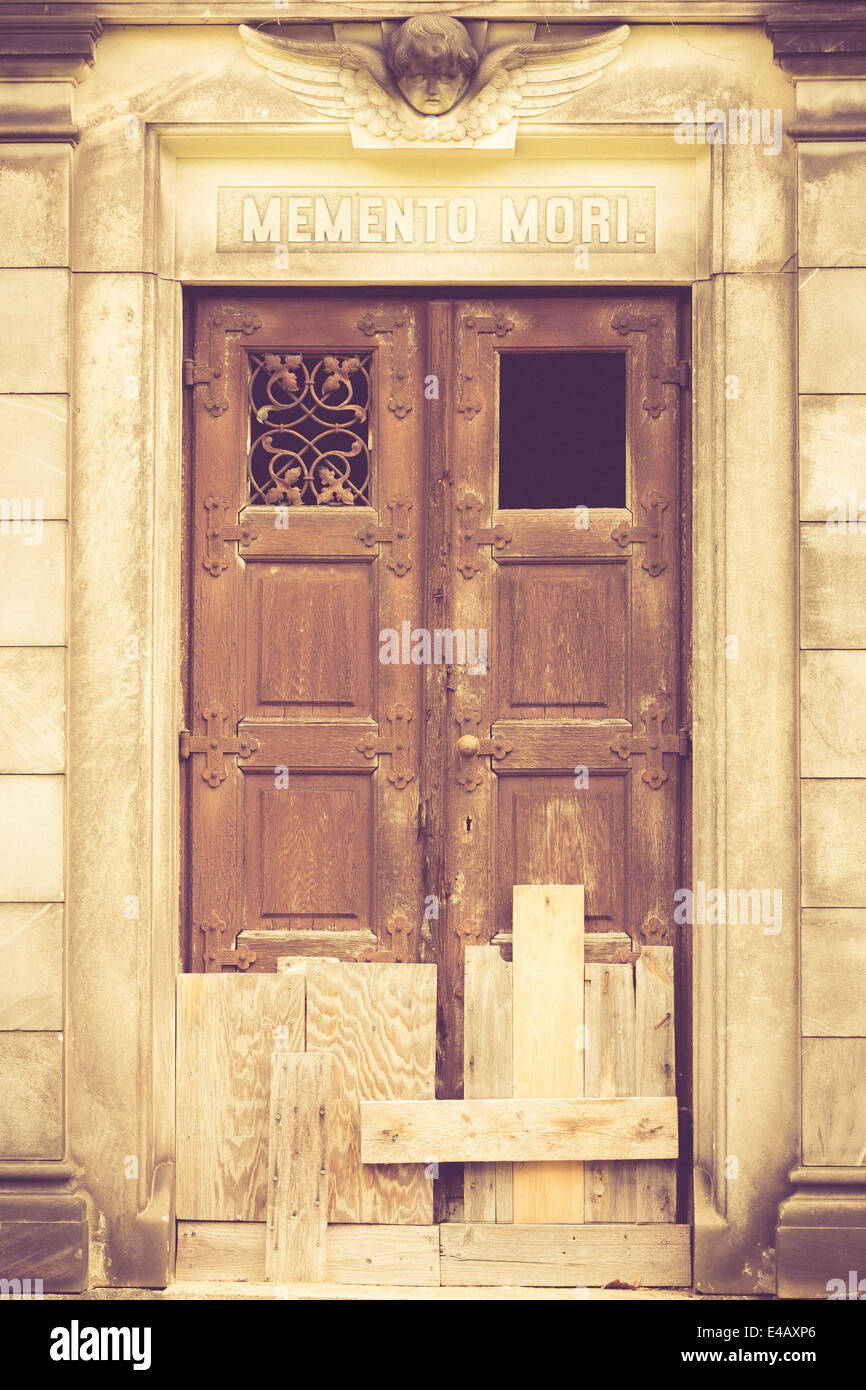 boarded up door to a crypt Stock Photo - Alamy