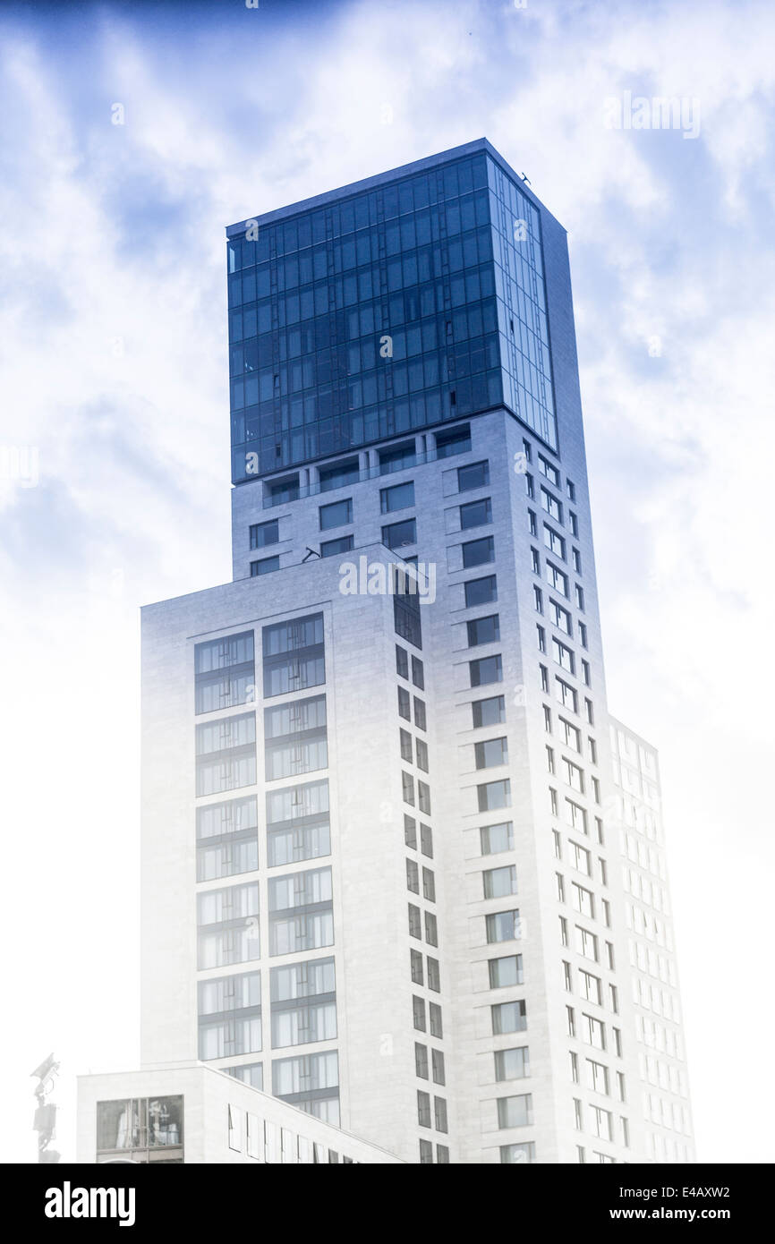office building berlin, germany, shoot through a colored car window ...
