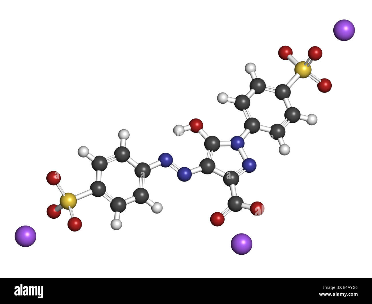 Tartrazine (E102) food dye molecule. Yellow azo dye used in food ...