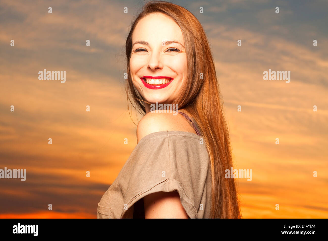 Beautiful, happy young woman in sunlight Stock Photo - Alamy Beautiful, happy young woman in sunlight Stock Photo - Alamy