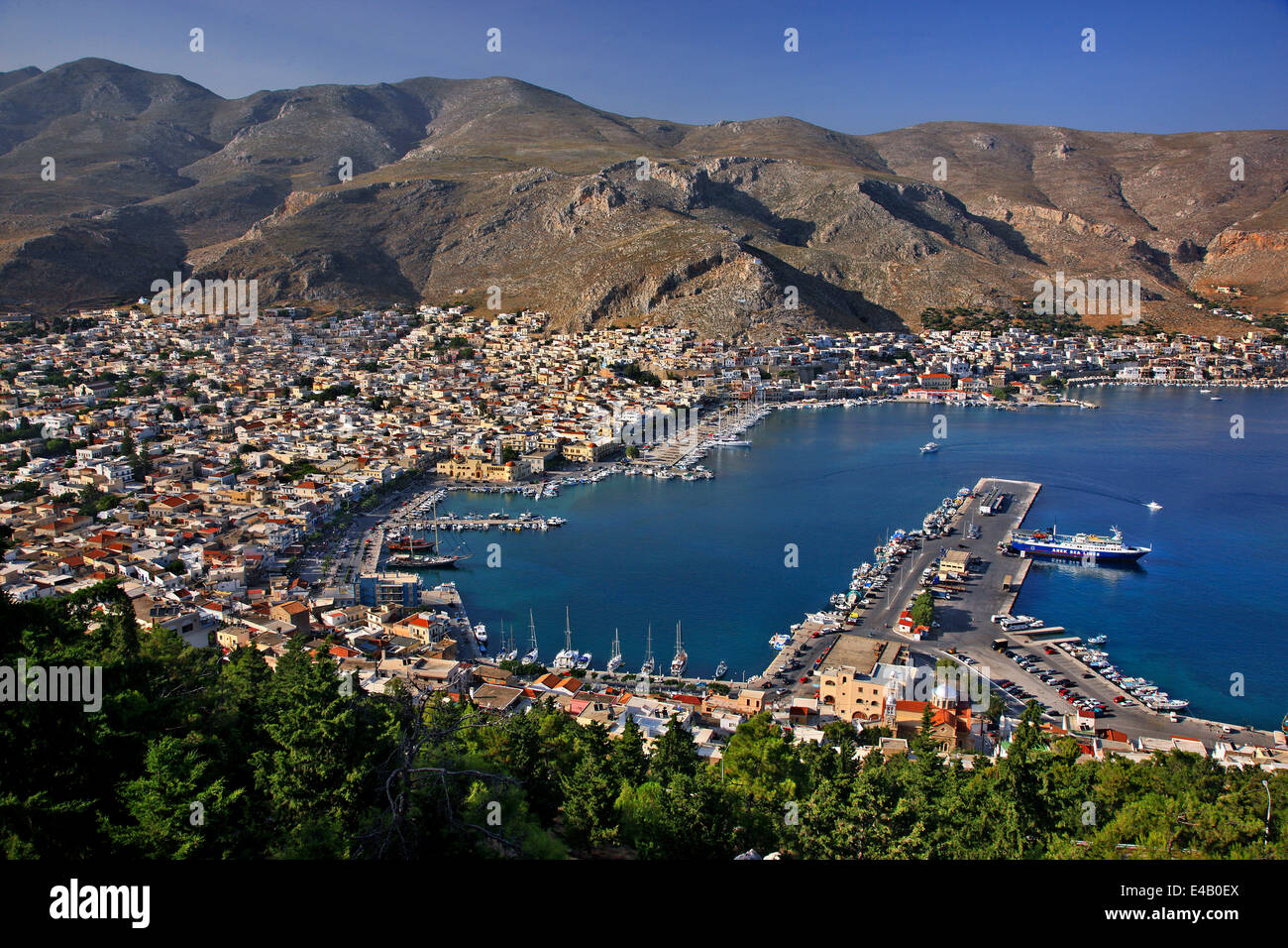 Panoramic view of Pothia town, Kalymnos island, Dodecanese, Greece ...
