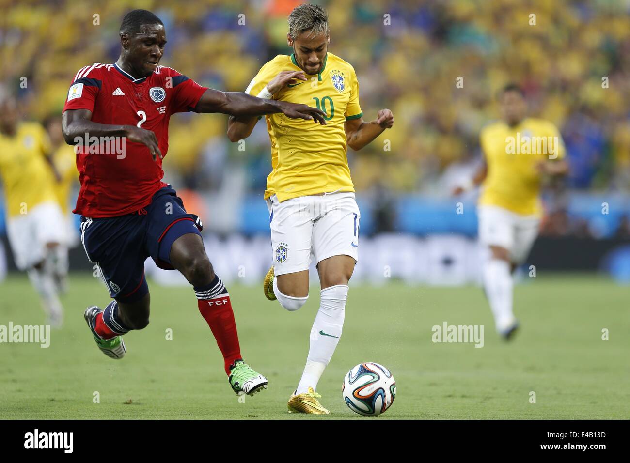 Fortaleza, Brazil. 4th July, 2014. (L-R) Cristian Zapata (COL), Neymar (BRA) Football/Soccer ...