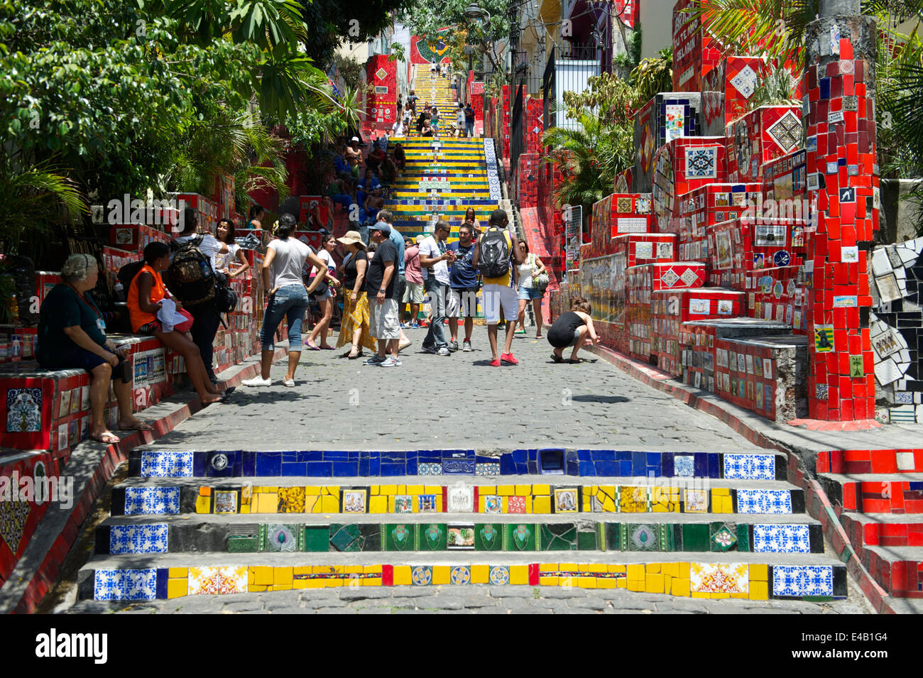 RIO DE JANEIRO, BRAZIL - FEBRUARY 13, 2014: Tourists visit the colorful ...