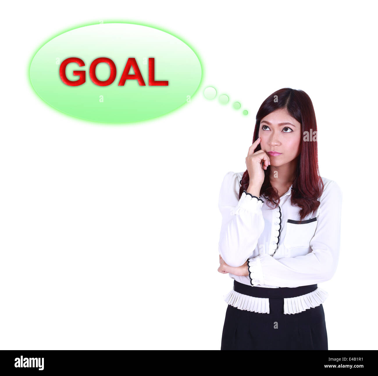 Business woman thinking about goal isolated on white background Stock ...