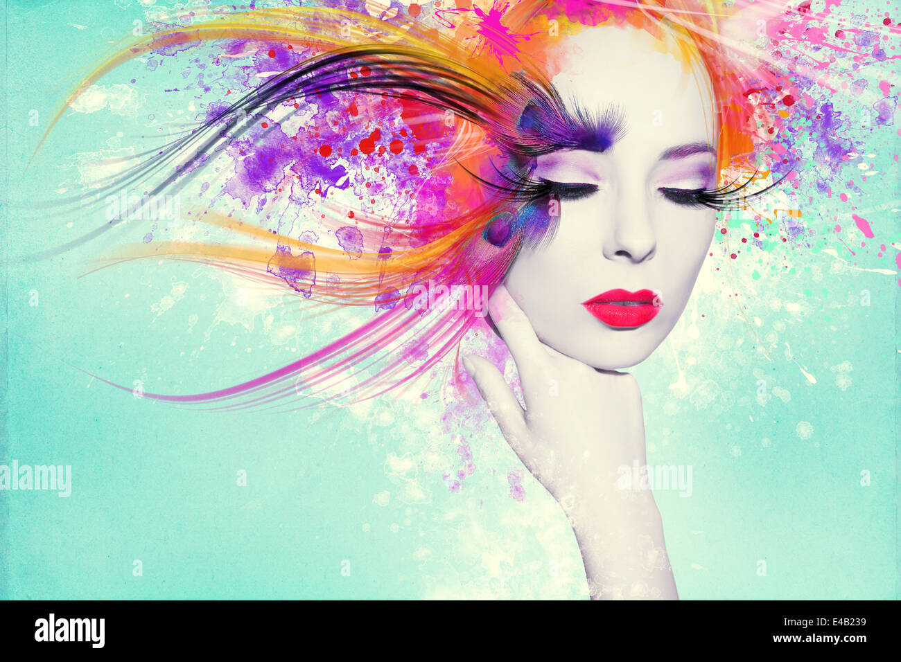 Colorful artwork with beautiful woman Stock Photo - Alamy