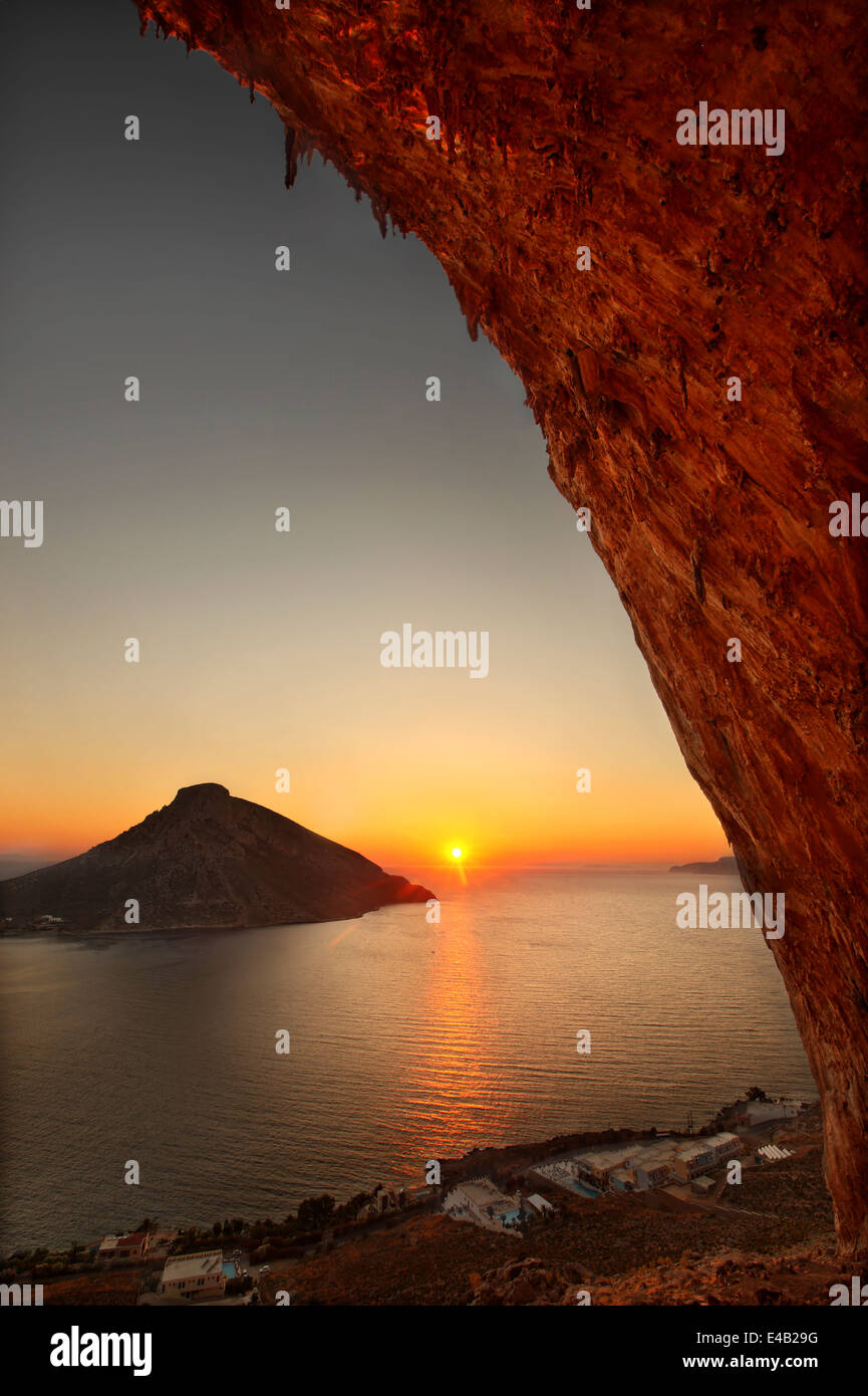 Sunset in the famous "Grande Grotta", one of the most popular climbing ...