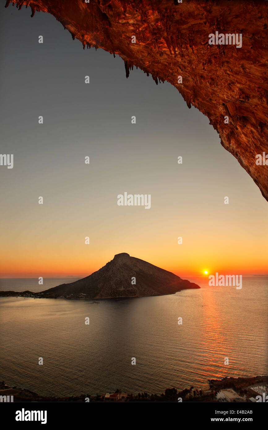 Sunset in the famous "Grande Grotta", one of the most popular climbing ...