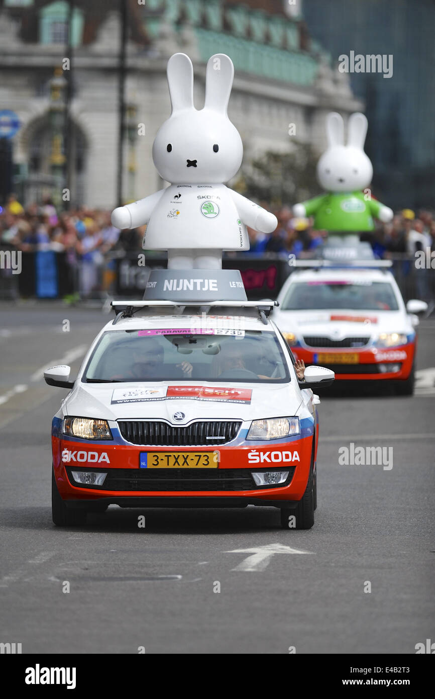 London, UK. 7th July, 2014. Two Tour de France publicity vehicles ...