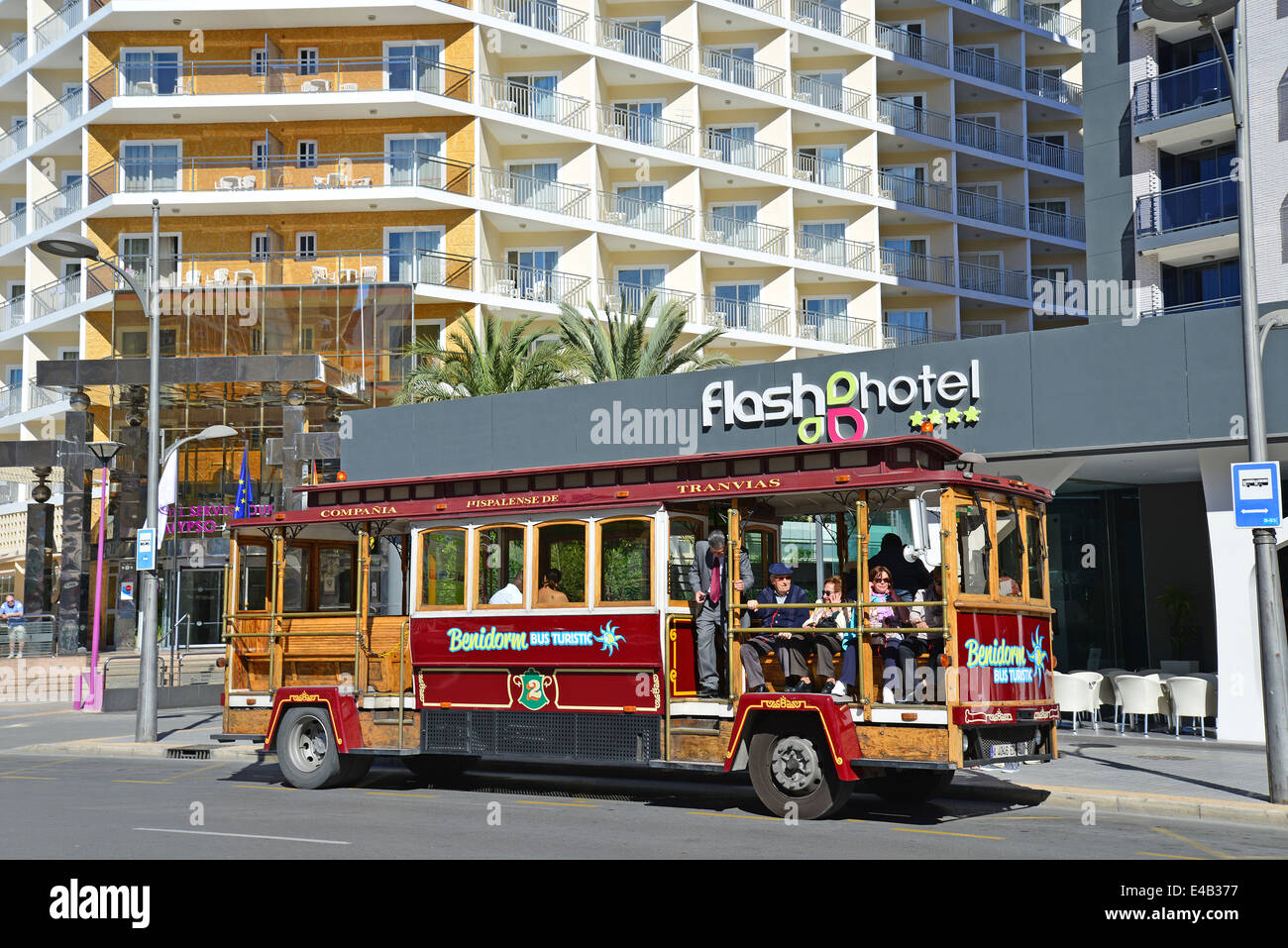 Benidorm tourist bus, Calle Derramador, Benidorm, Costa Blanca ...