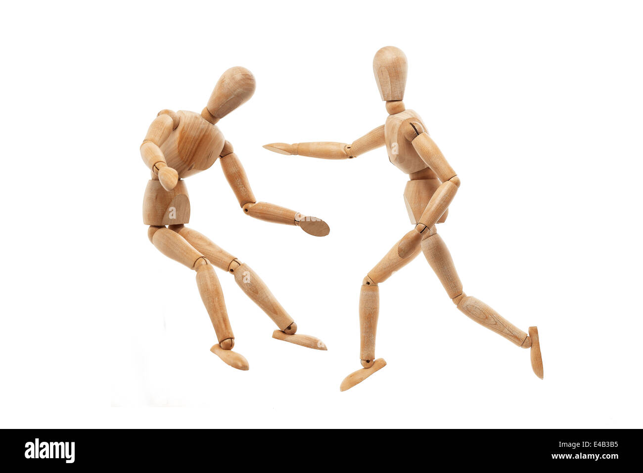 Wood men model with fighting pose on white background Stock Photo - Alamy