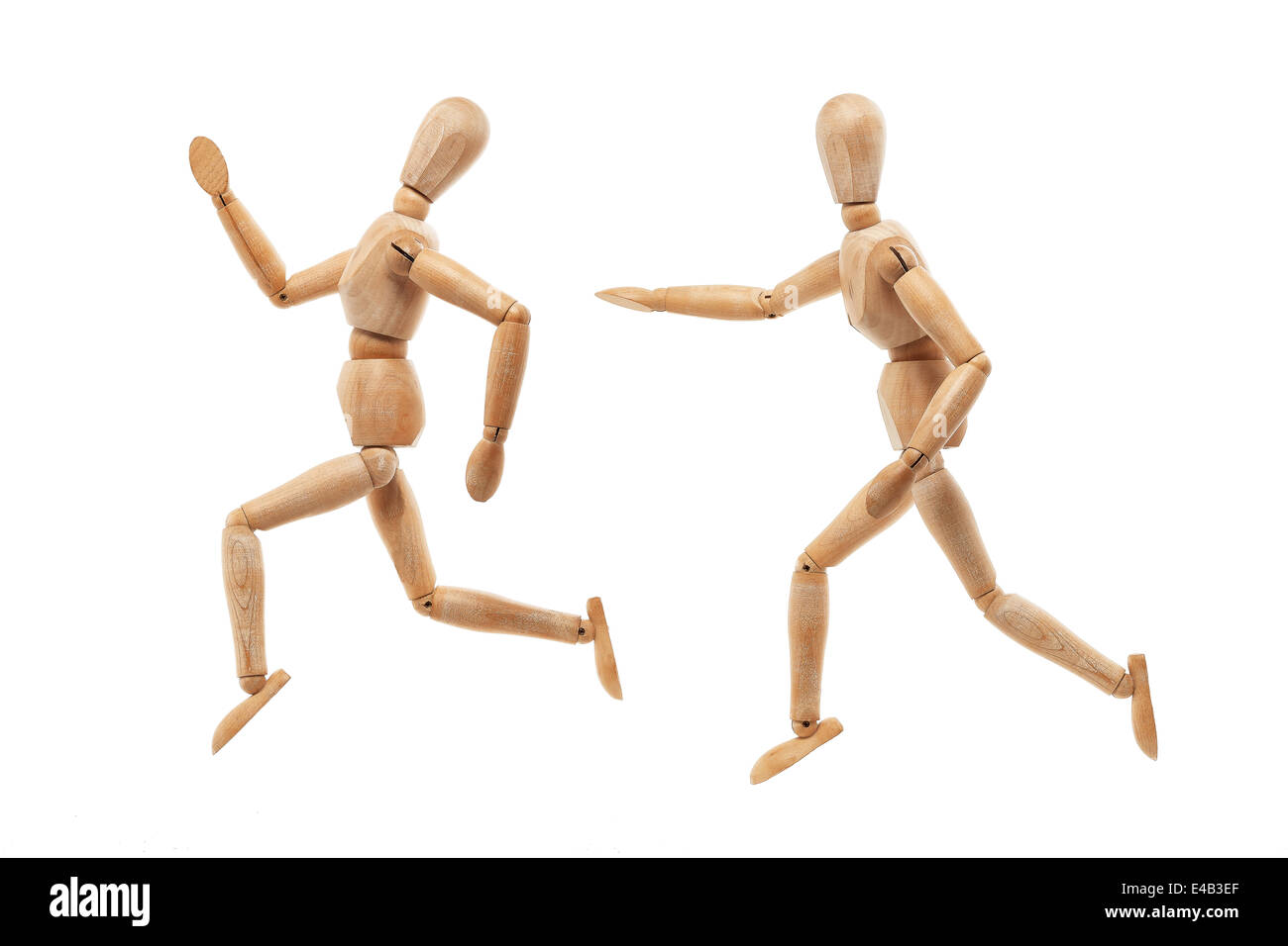 Wood men model with running and chasing pose isolated on white ...