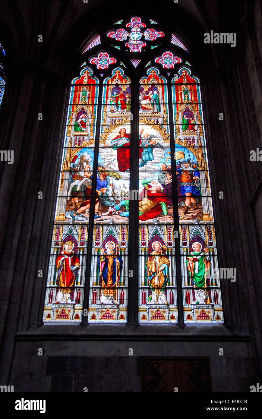 Stained glass windows in Cologne Cathedral in Cologne, Germany Stock ...