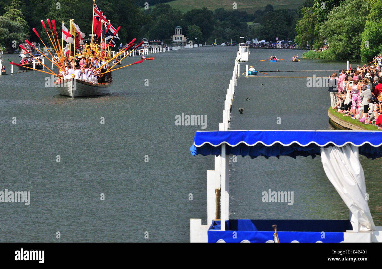 Henley on Thames, UK. 'Gloriana, the rowing barge built for the Queen's ...