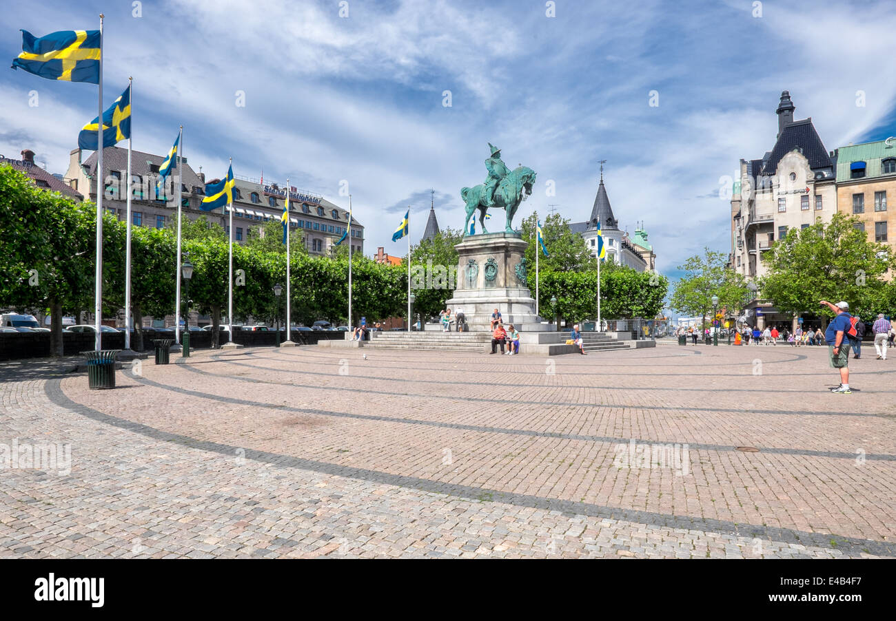 The big square and the equestrian statue of Swedish king Charles X ...